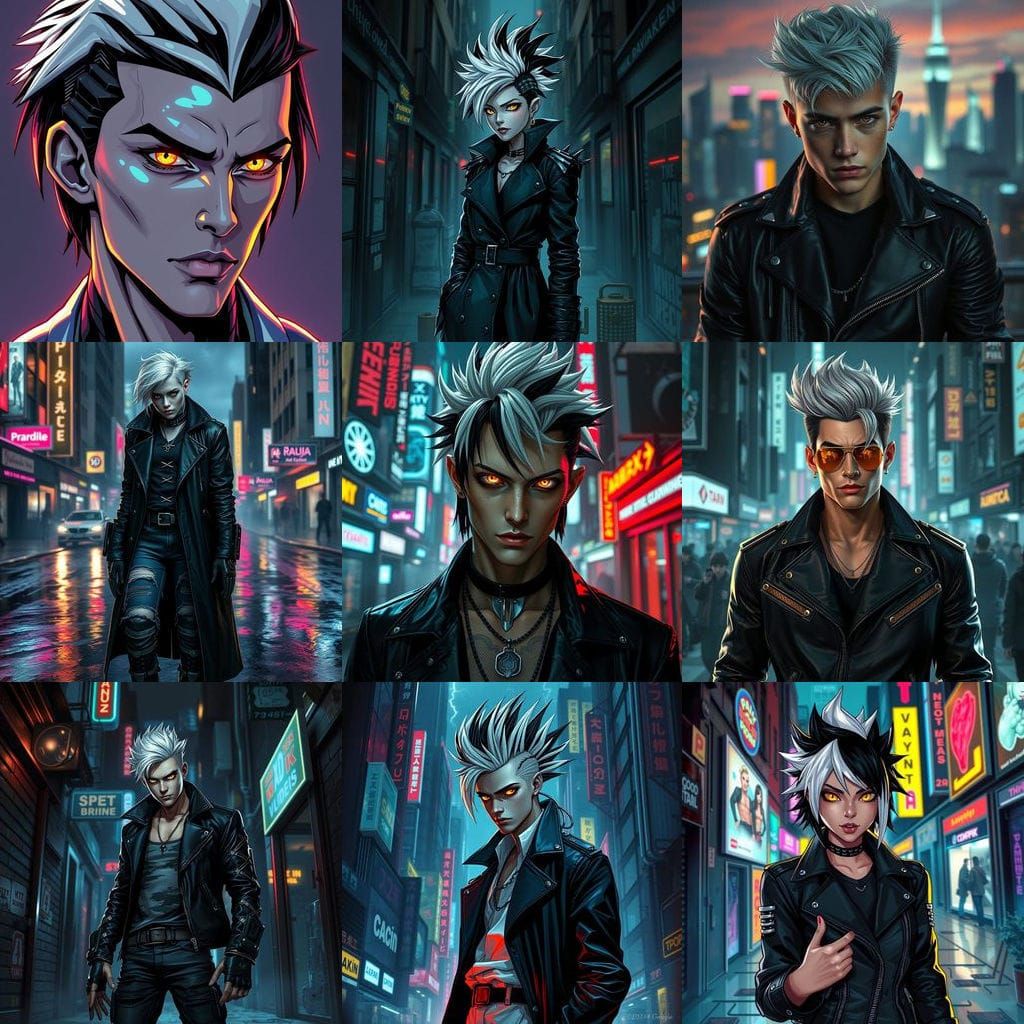 Vali Ravenclaw as A male Cyberpunk 2077 character with gold eyes white ...