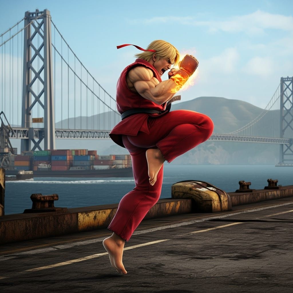Ken Masters on the San Francisco docks practicing his signature Flaming ...