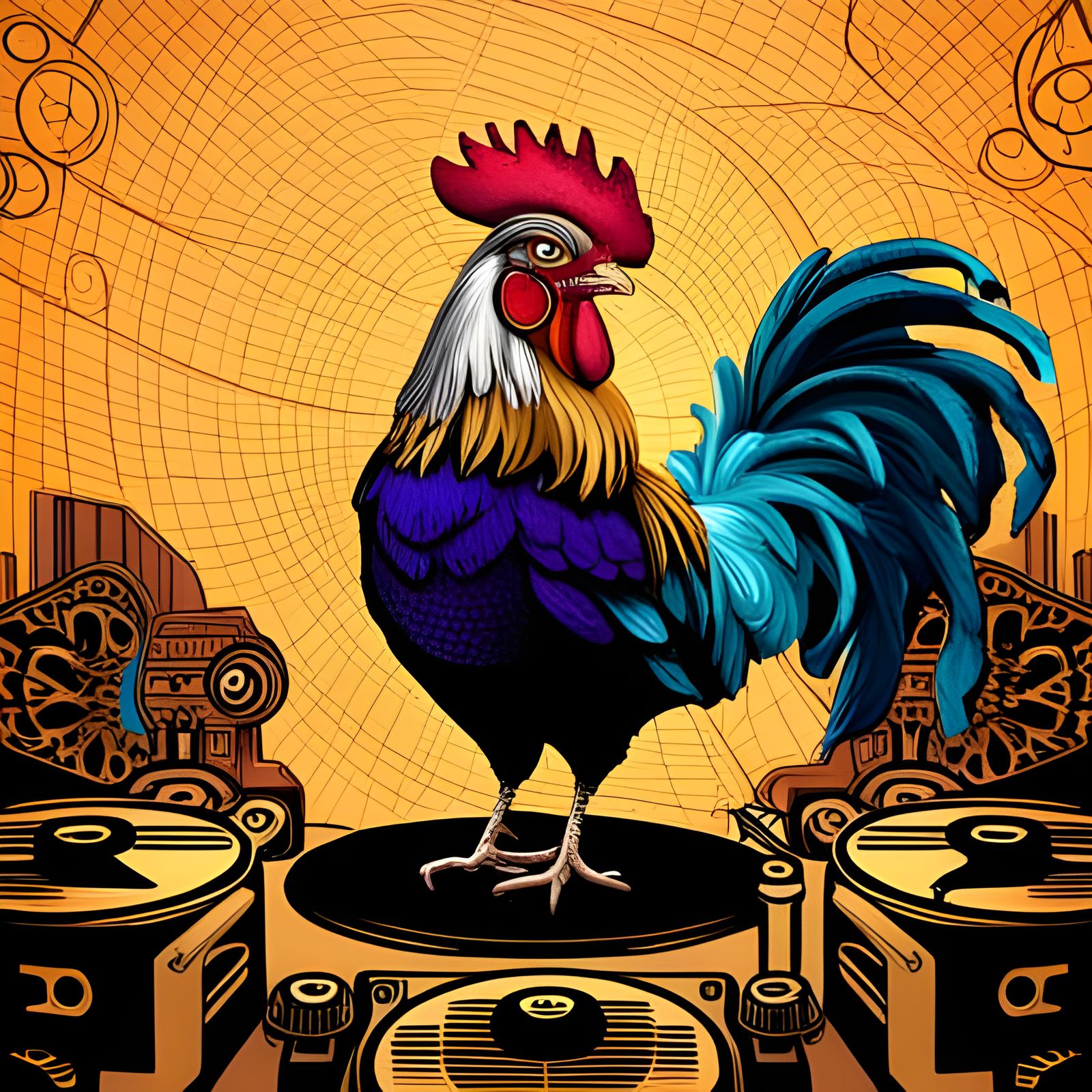 A steampunk rooster dj on the turntables - AI Generated Artwork ...