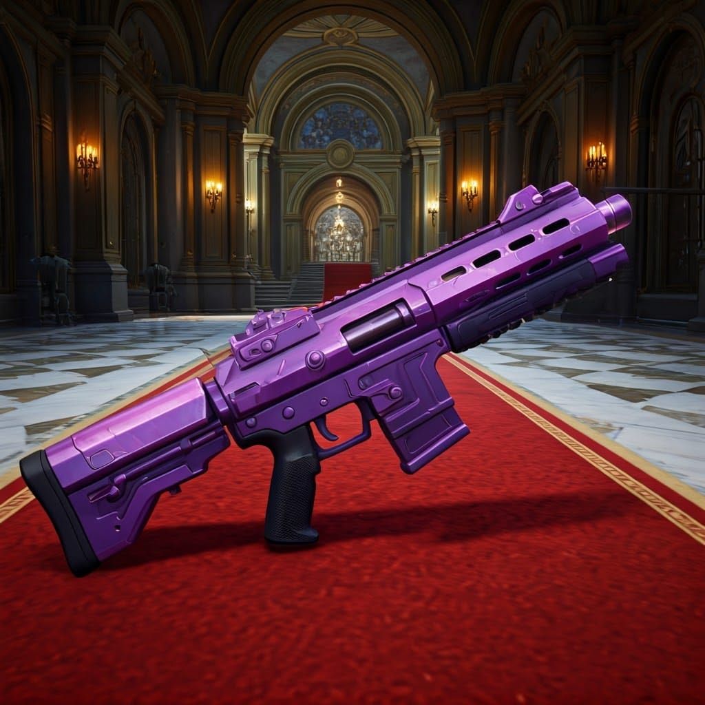 Luxury Fortnite Rifle on Marble Floor, Purple Viol... - AI Art