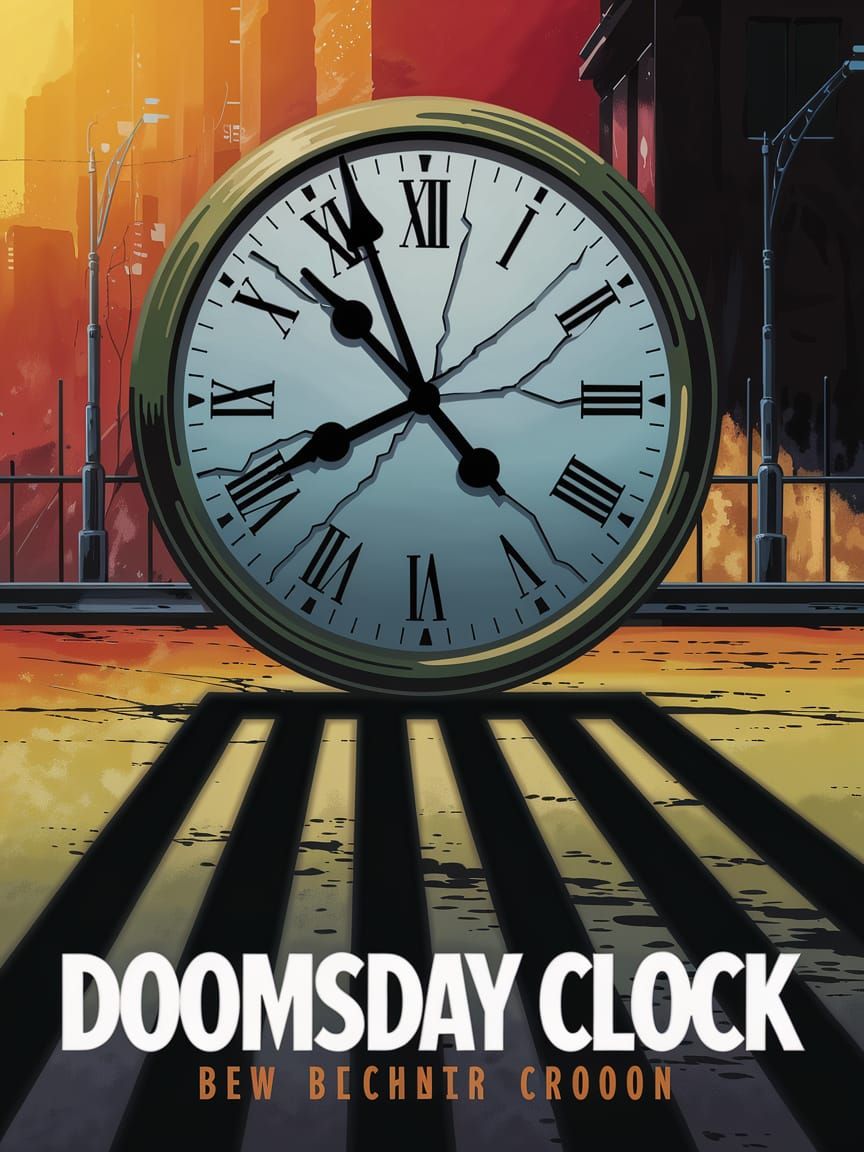 Book Cover: "Doomsday Clock". Poster, comic, noir, old movie. Made in a ...