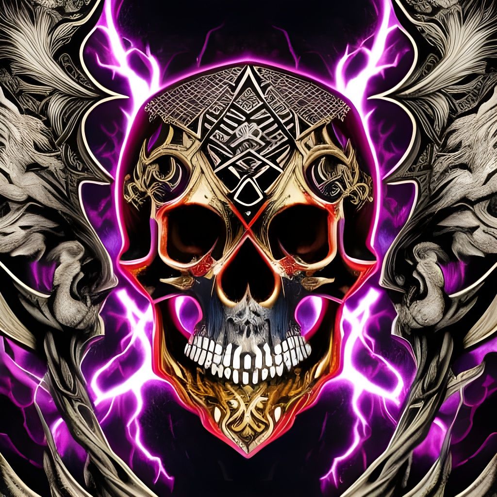 Neon Lightning Skull - AI Generated Artwork - NightCafe Creator