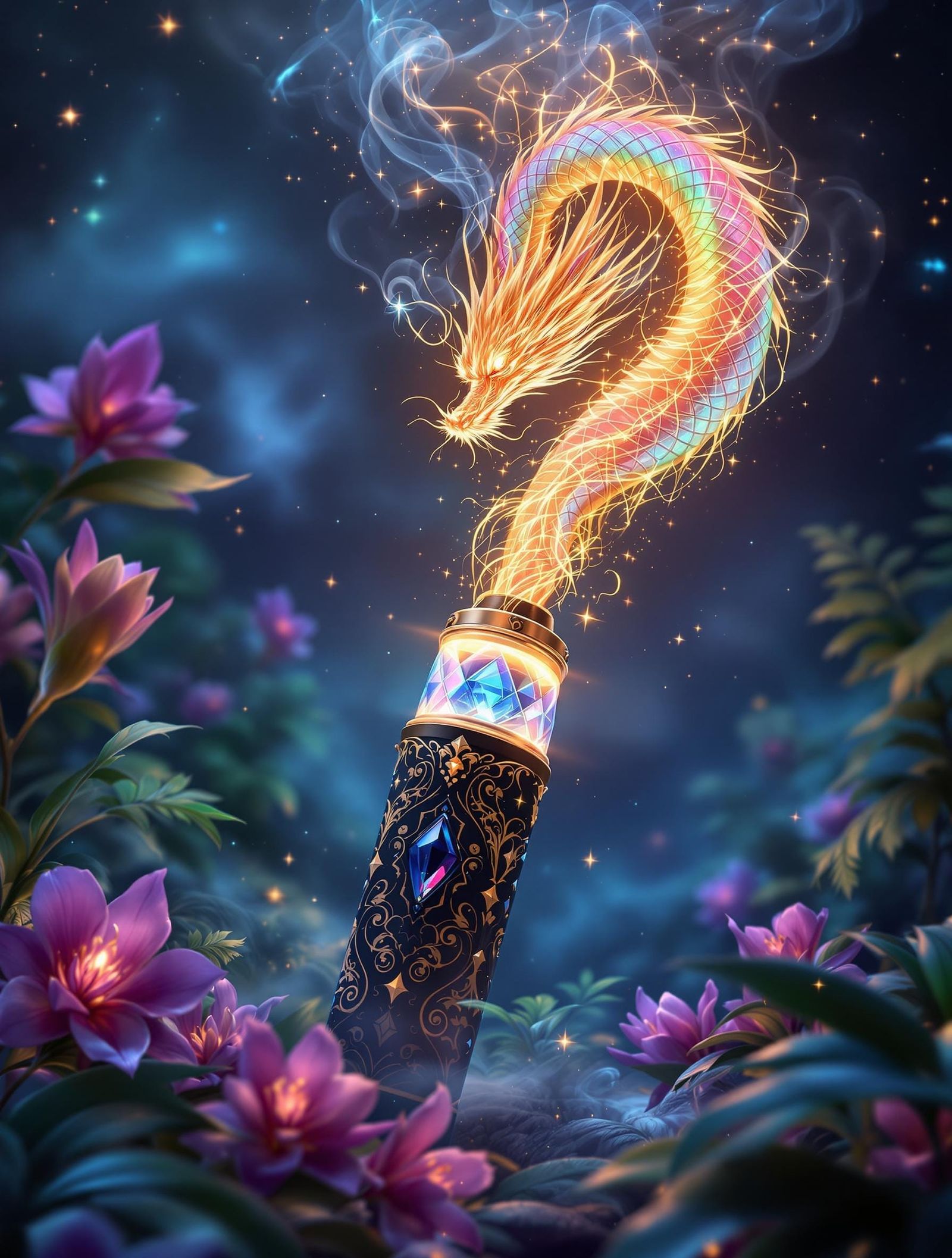Mystical Vaporizer with Fire Dragon and Swirling V... - AI Art