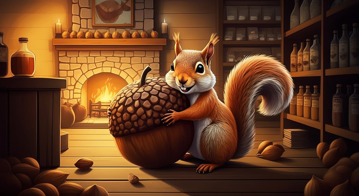 Squirrel in Cozy Comic Book Art Scene - AI Art