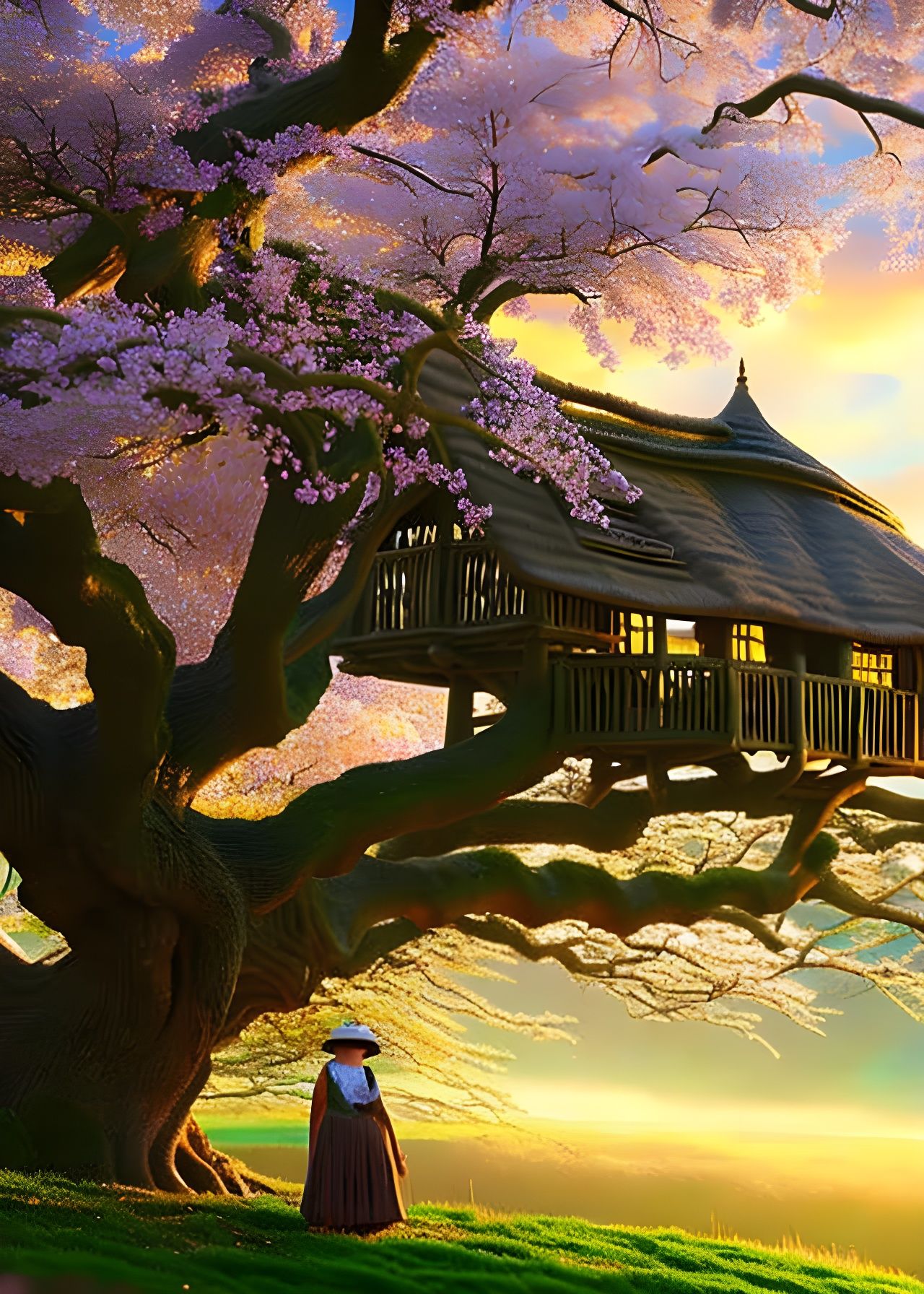 Fantasy cherry blossom treehouse - AI Generated Artwork - NightCafe Creator