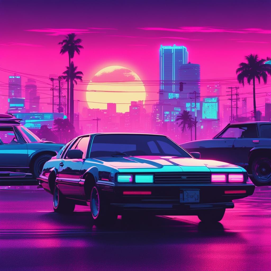 vaporwave knight rider car - Neon Knight Rider Car in Retrof...