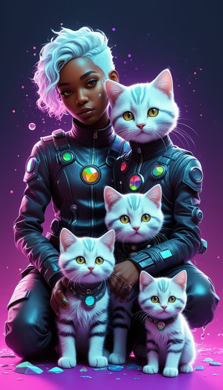 Black Pop group with silver hair , HD, Award winning, Black and neon ...