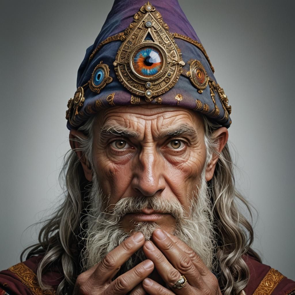 a wizard with a big powerful and intimidating third eye in his forehead ...