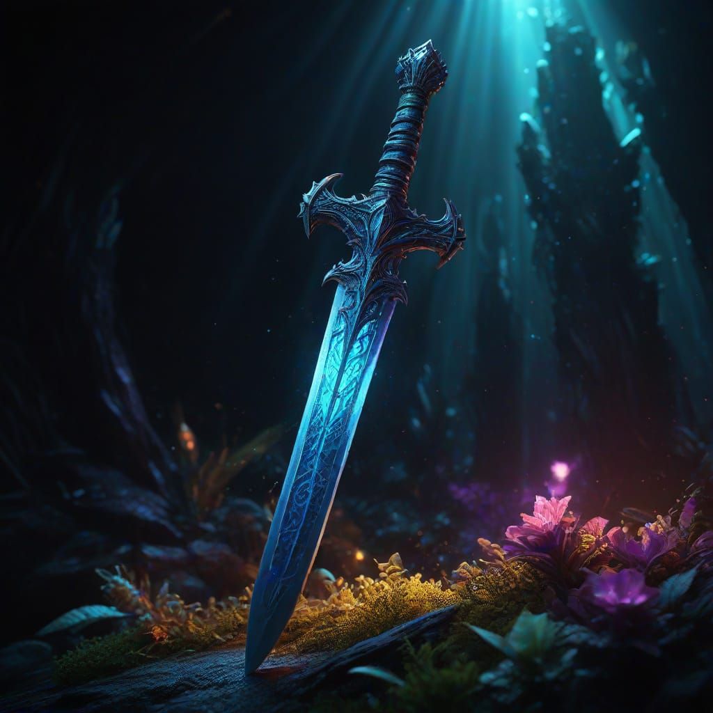 Ethereal Black Void Sword with Iridescent Dragon S... - AI Art