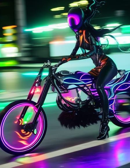 Downtown Osaka, Lovecraftian Eldritch Alien girl with tangerine hair flying in the wind ...