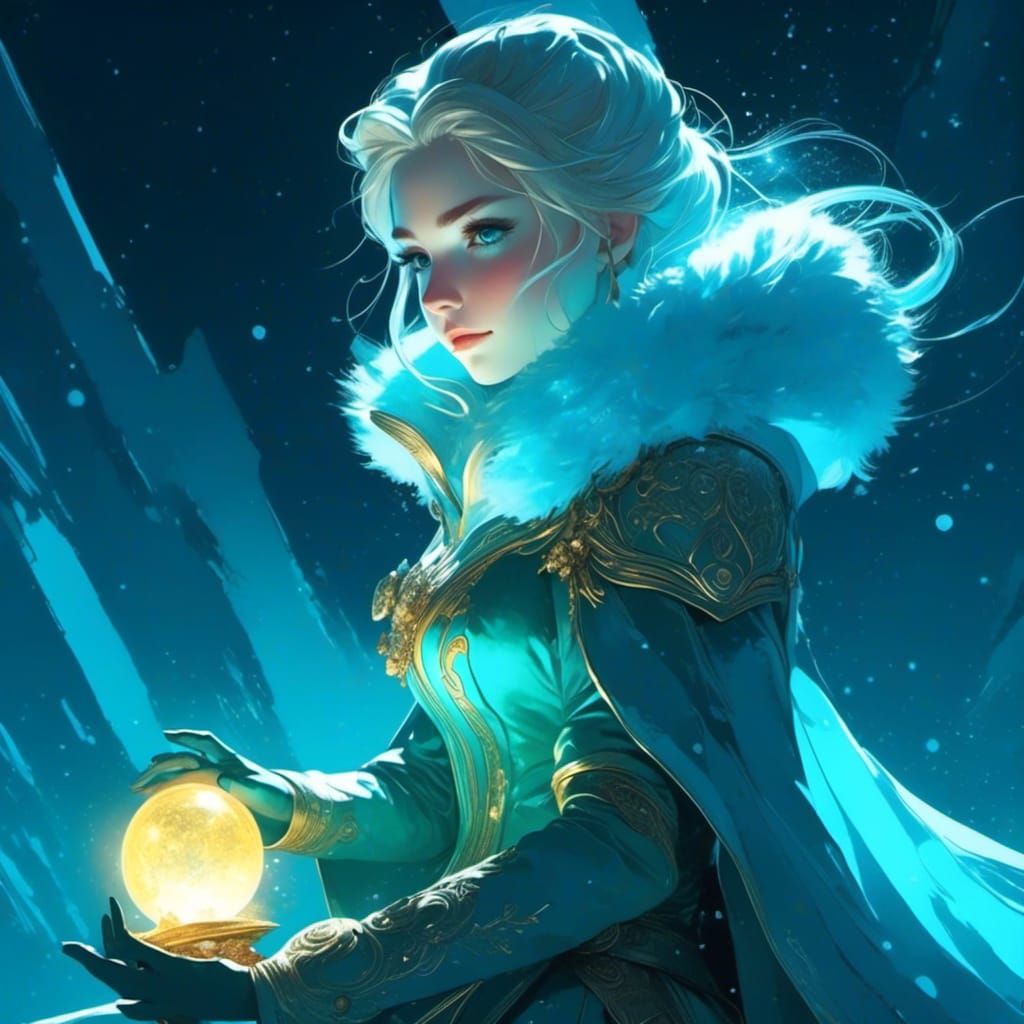 intricate cute jaina proudmoore on bioluminescent blue glow frost ...