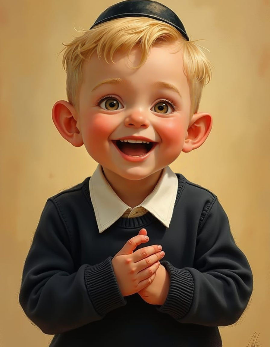 Joyful Hasidic Boy in Traditional Attire - AI Art