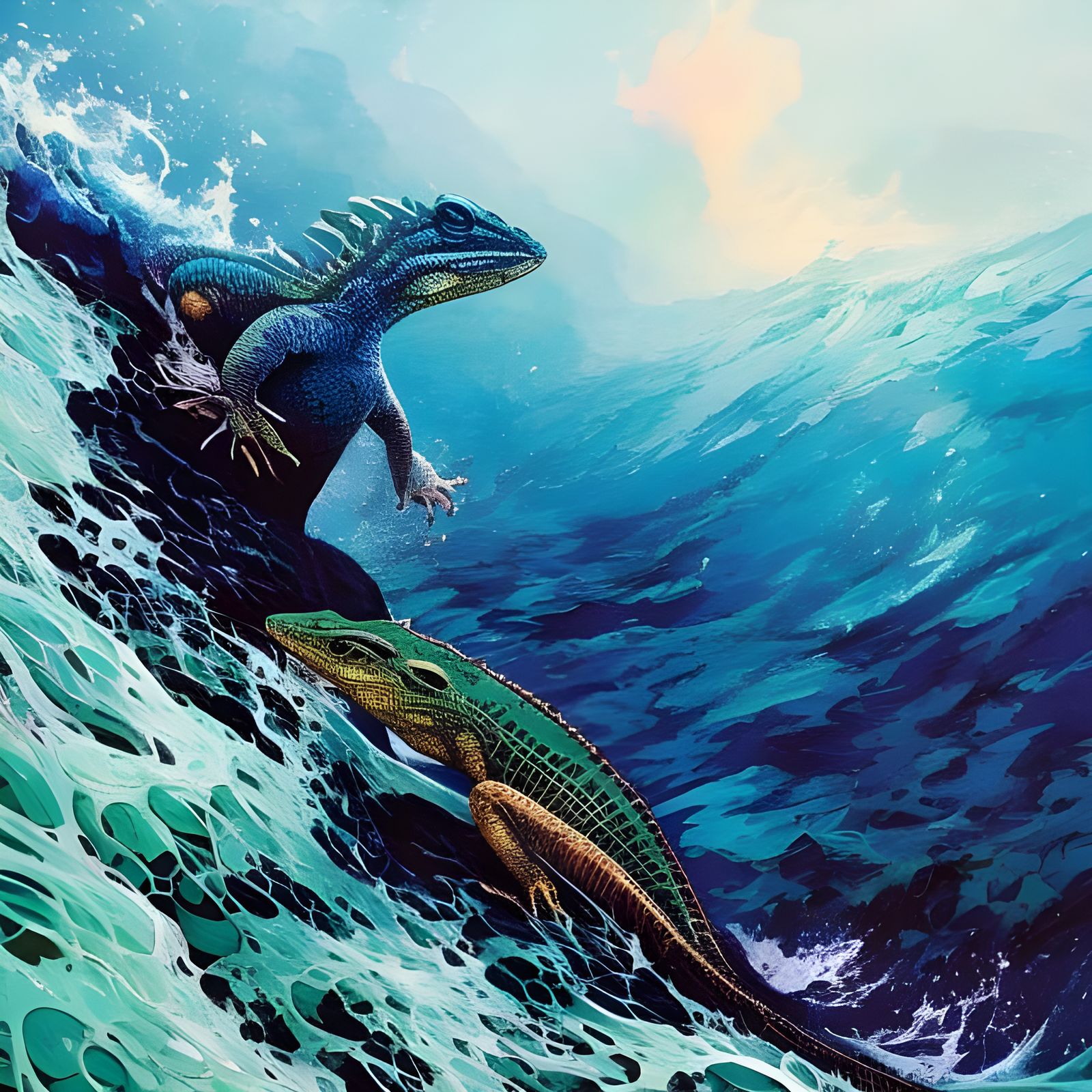 lizard surfing - AI Generated Artwork - NightCafe Creator