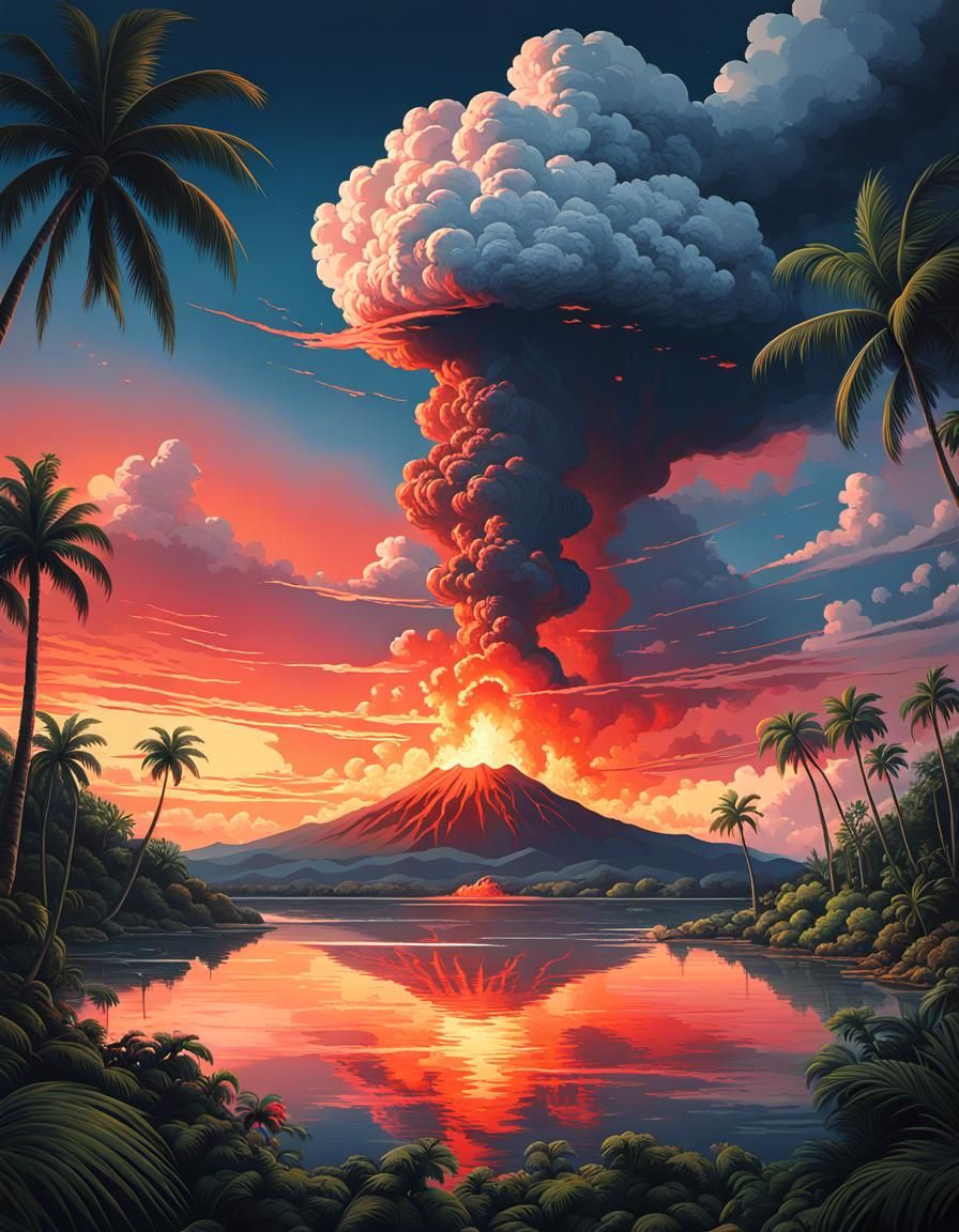 volcano eruption seen from another island - AI Generated Artwork ...