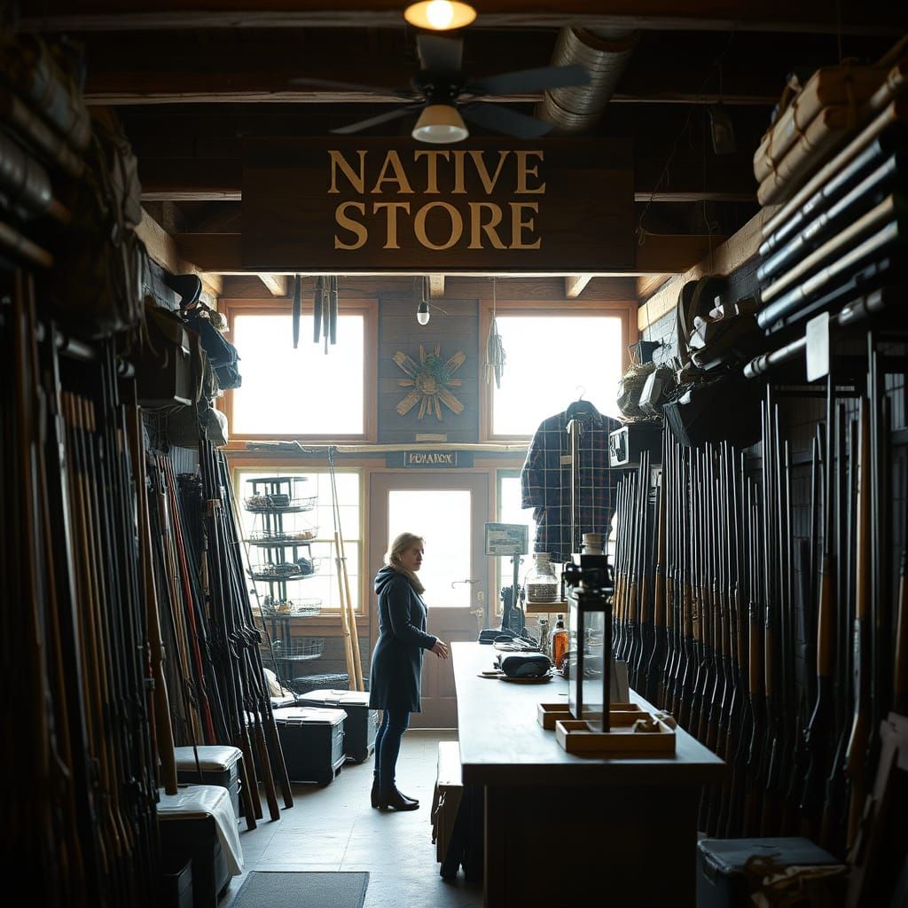 Rustic Hunting Store Interior, Cinematic Film Stil... - AI Art