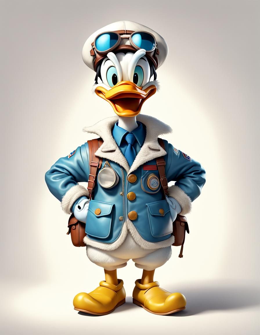 wacky adorable Donald Duck dressed as aviator. Funny caricature ...