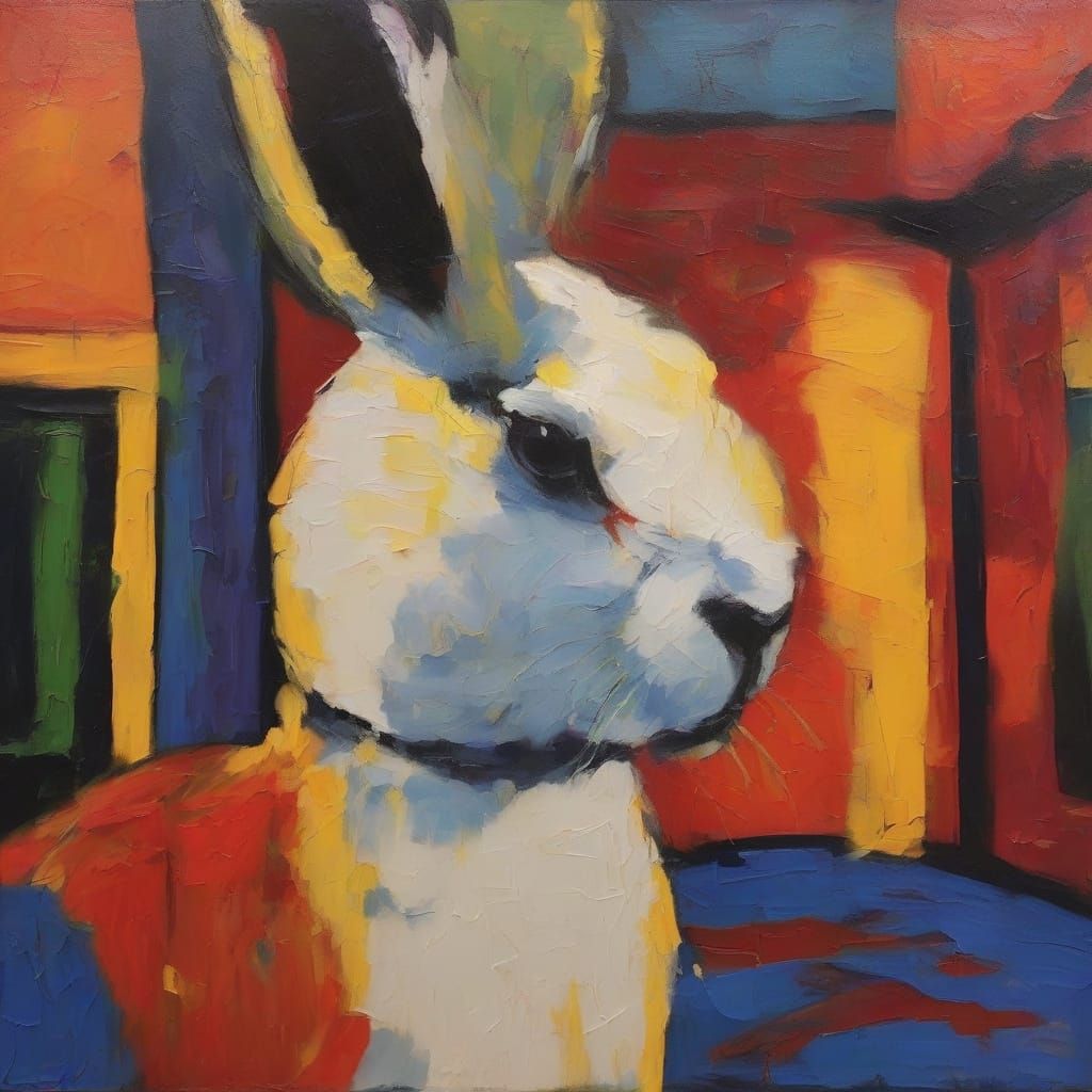 Defiant Rabbit Confronts the World in Fauvist Mast... - AI Art