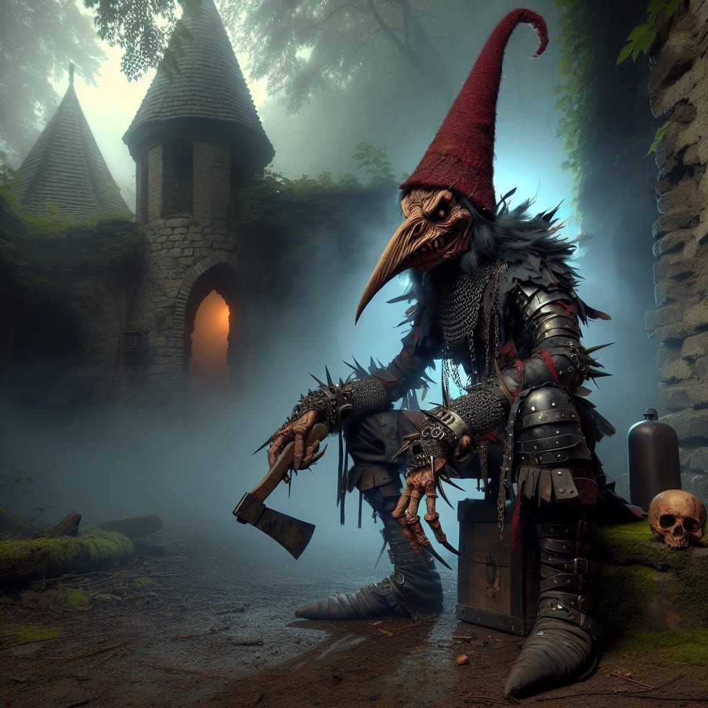 Dark Fairy Punk Humanoid in Haunting Castle Ruins - AI Art