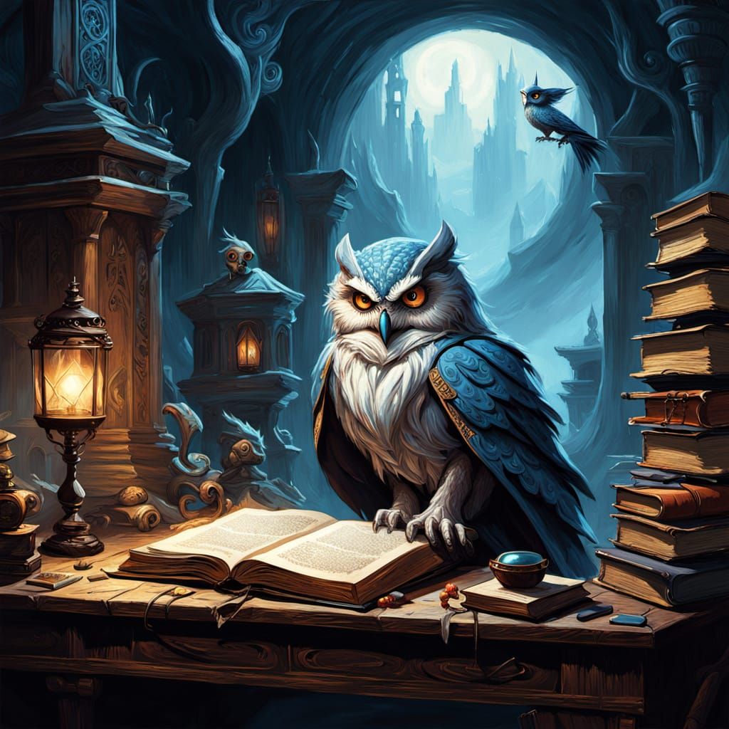A mage's familiar sitting in the library