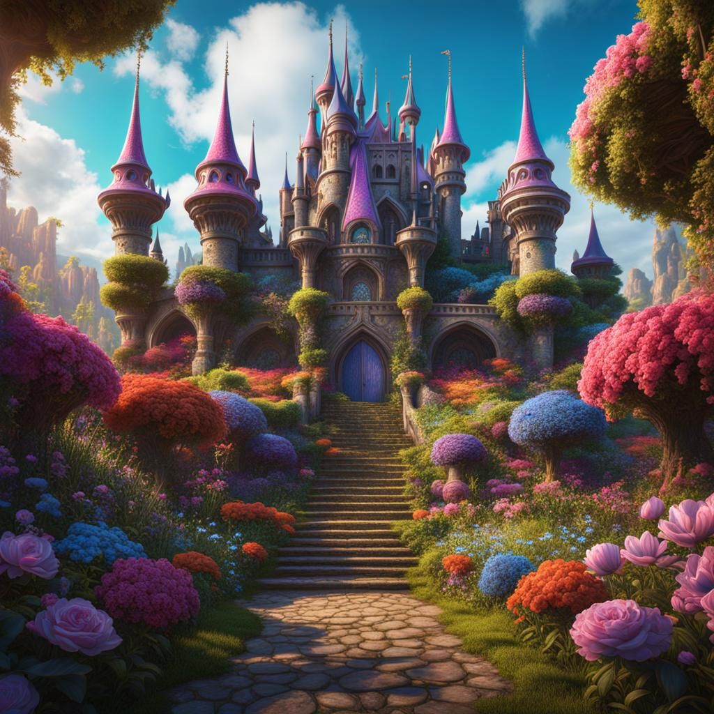 Psychedelic fantasy castle Secret flower garden - AI Generated Artwork ...