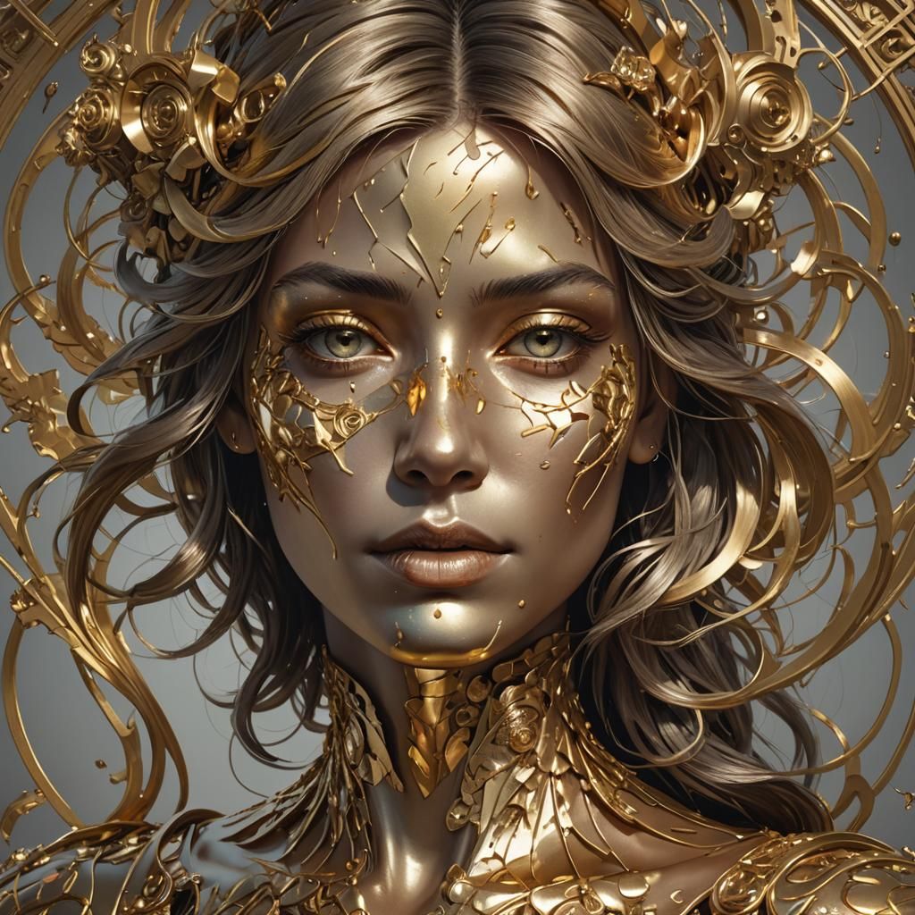 Hyperdetailed gold metal face portrait head and shoulders portrait, 8k resolution concept art ...