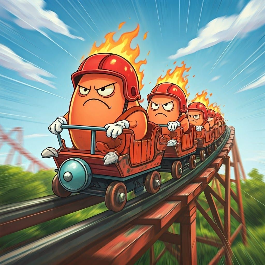 Fury Rides the Coaster: Exaggerated Eggs in Whimsi... - AI Art