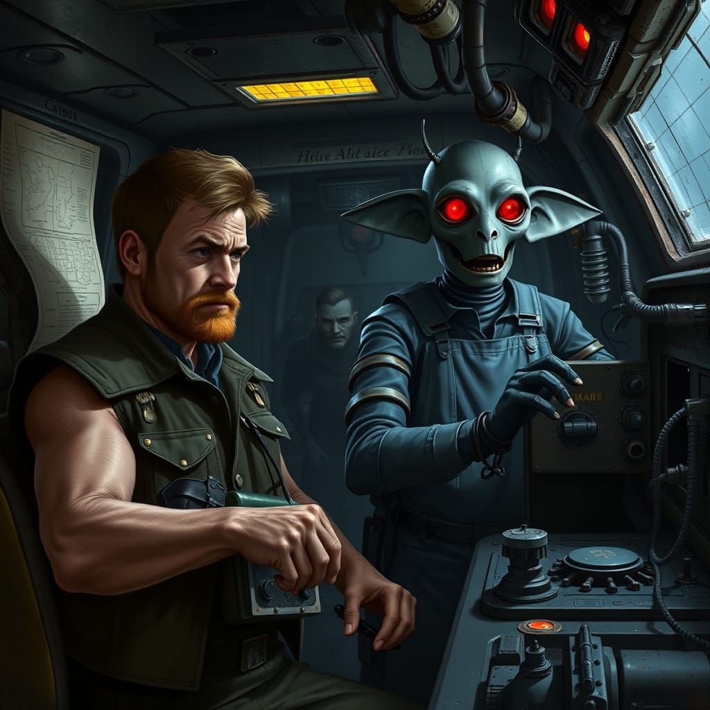 Space Smugglers in a Gritty Cockpit Scene - AI Art