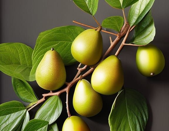 Insanely detailed hyperrealistic painting of a Branch of a Pear Tree ...