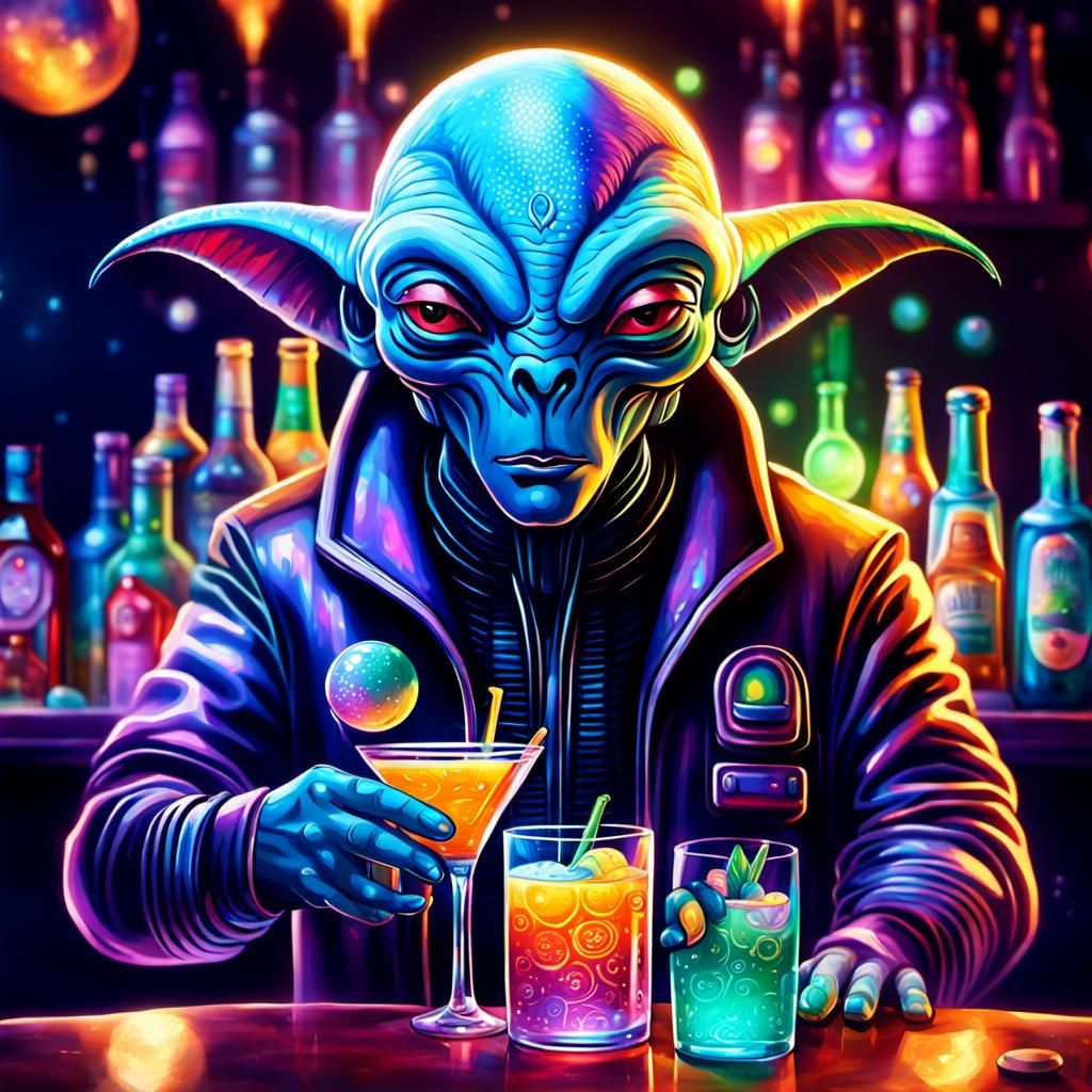 A Bartender (2.0), serving a bunch of Aliens drinks. - AI Generated ...