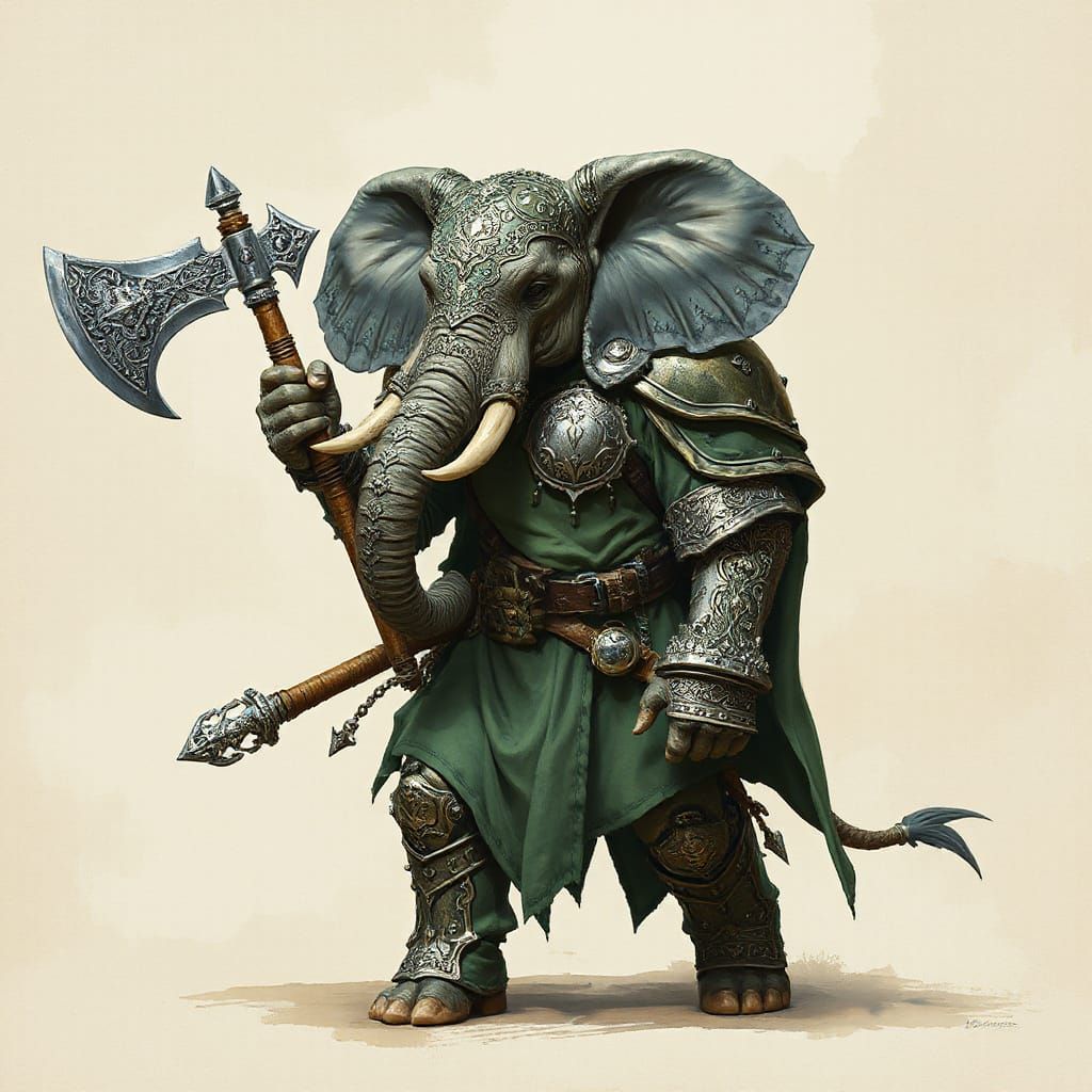 Loxodon paladin with great axe - Ethereal Elephant Paladin w...