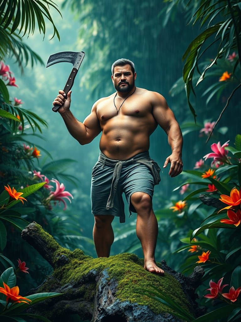 Mighty Jungle Warrior Emerges from the Mist - AI Art