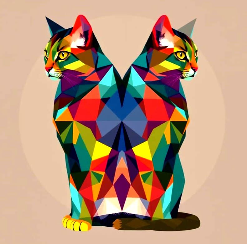 Symmetrical Feline Geometry in Vibrant Cubist Styl... - AI Art