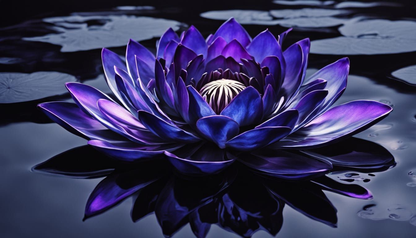 Eldritch Chrome Lotus in Dark Water, Georgia O'Kee... - AI Art