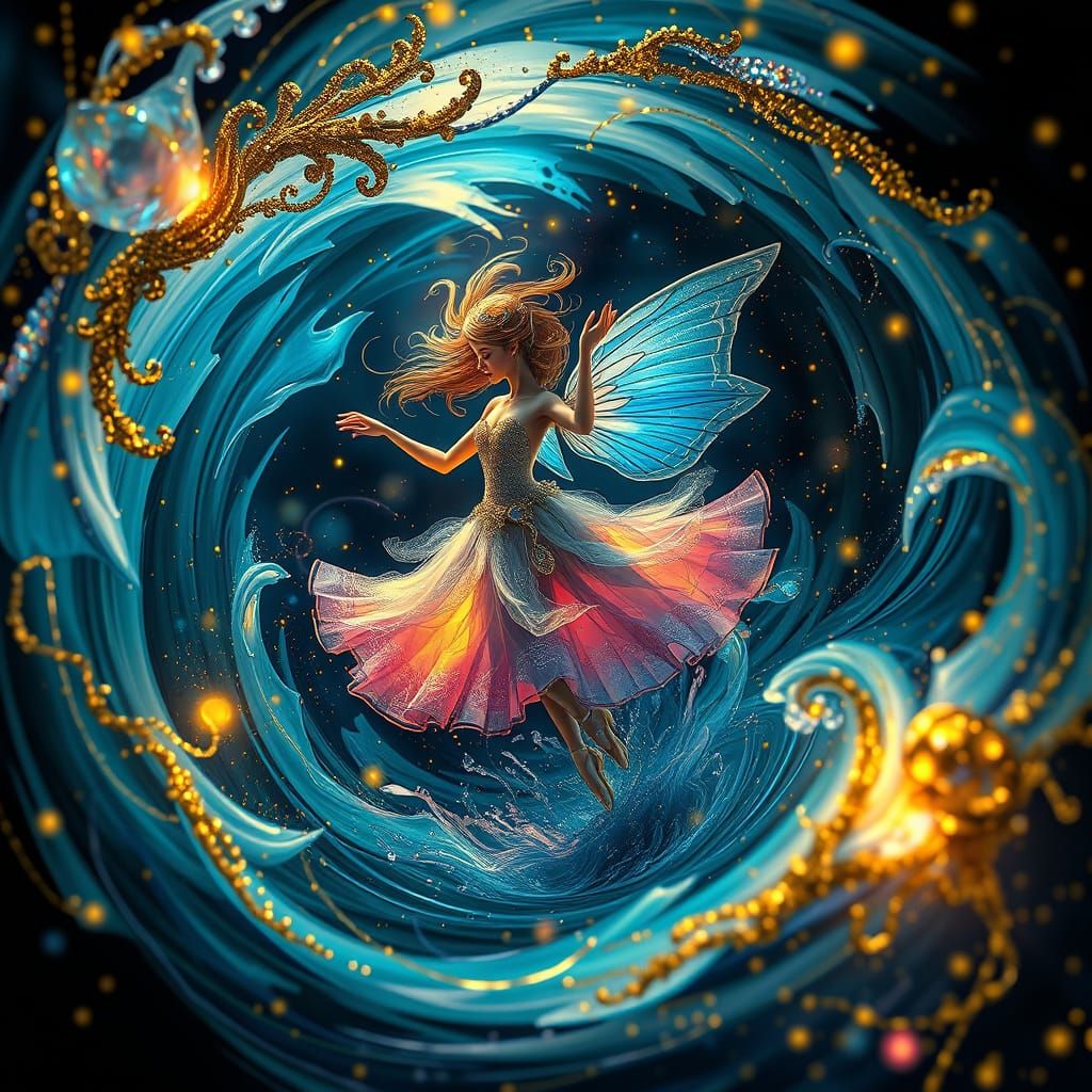 Mysterious Water Nymph Dances in Whirling Vortex o... - AI Art