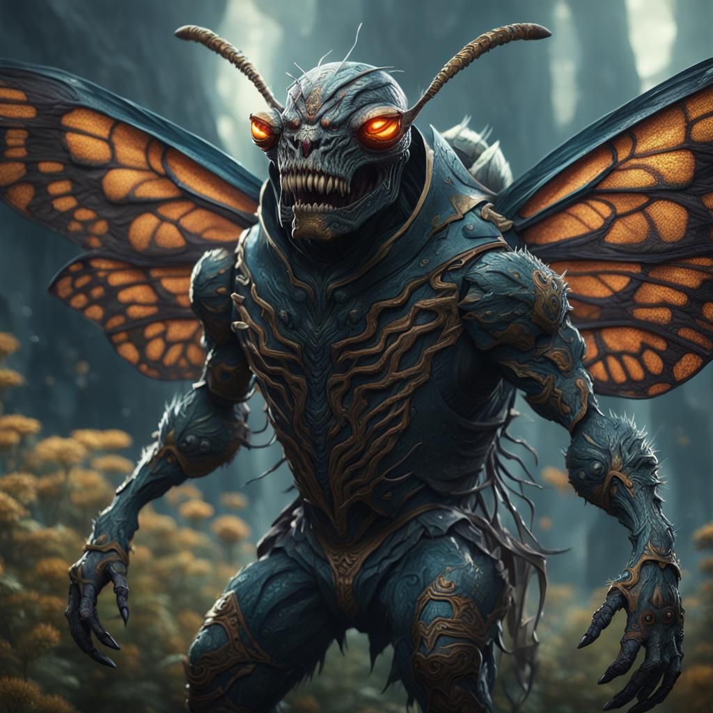 A skinny army Moth man monster with protruding jaw - AI Generated ...