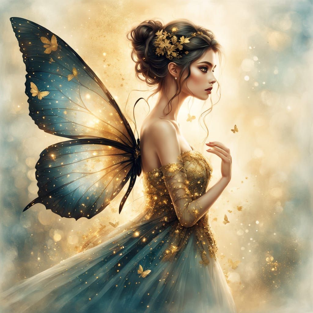 A hyper-realistic image of an otherworldly beautiful fairy girl. Her ...