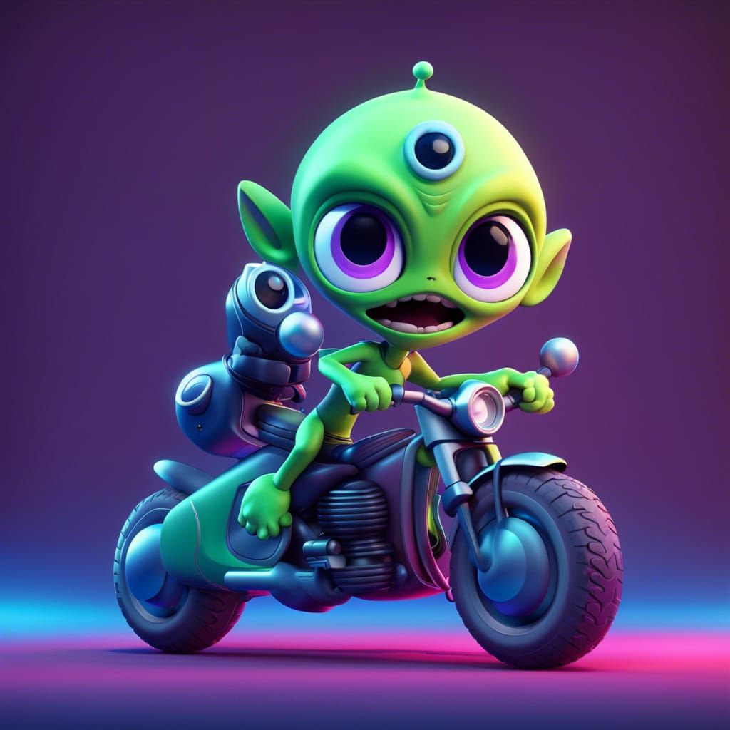 Cute Alien Baby Riding a Motorbike. : r/nightcafe