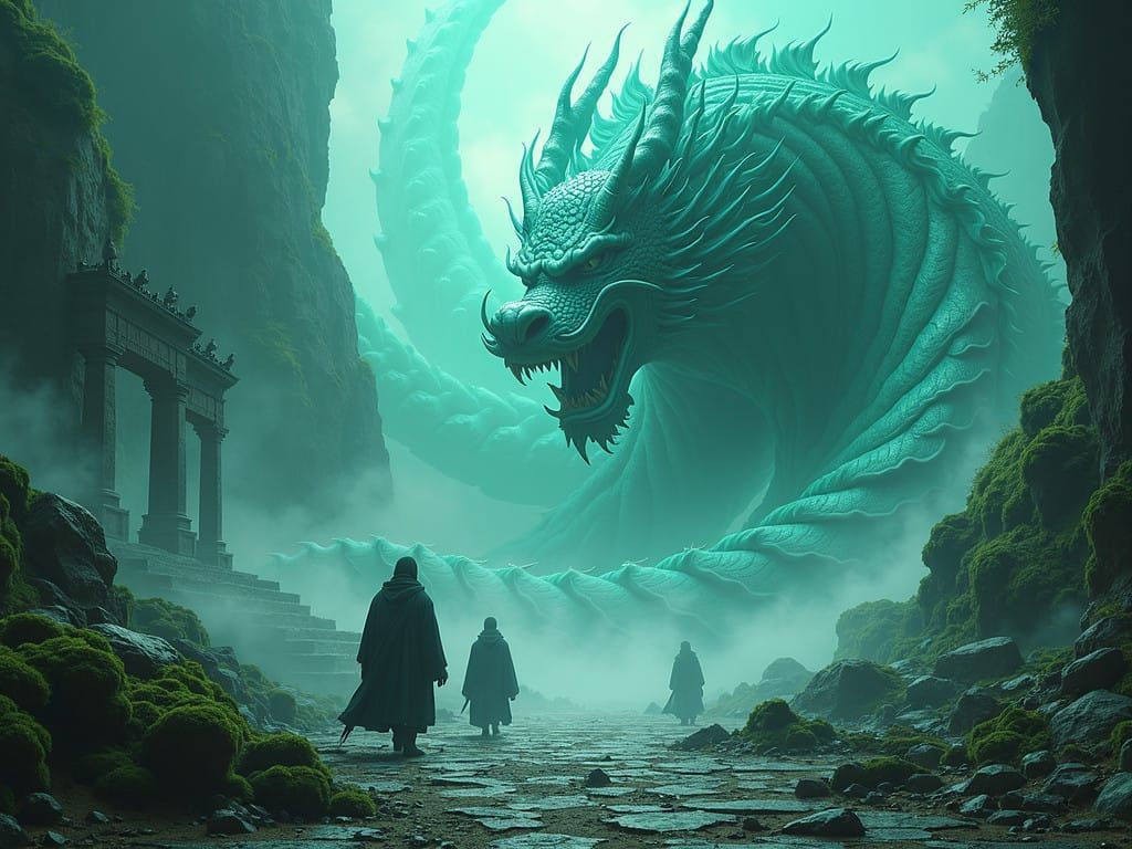 A colossal, war-torn battleground where ancient, majestic Qilins with ...