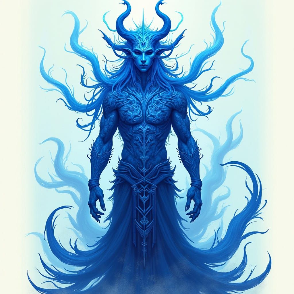 A sketch drawing of blue god, 2d - Majestic Blue God in Anci...