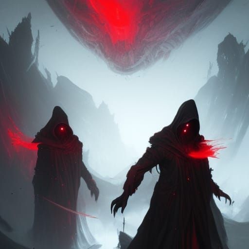 Dark hooded wraiths with glowing red eyes - AI Generated Artwork ...
