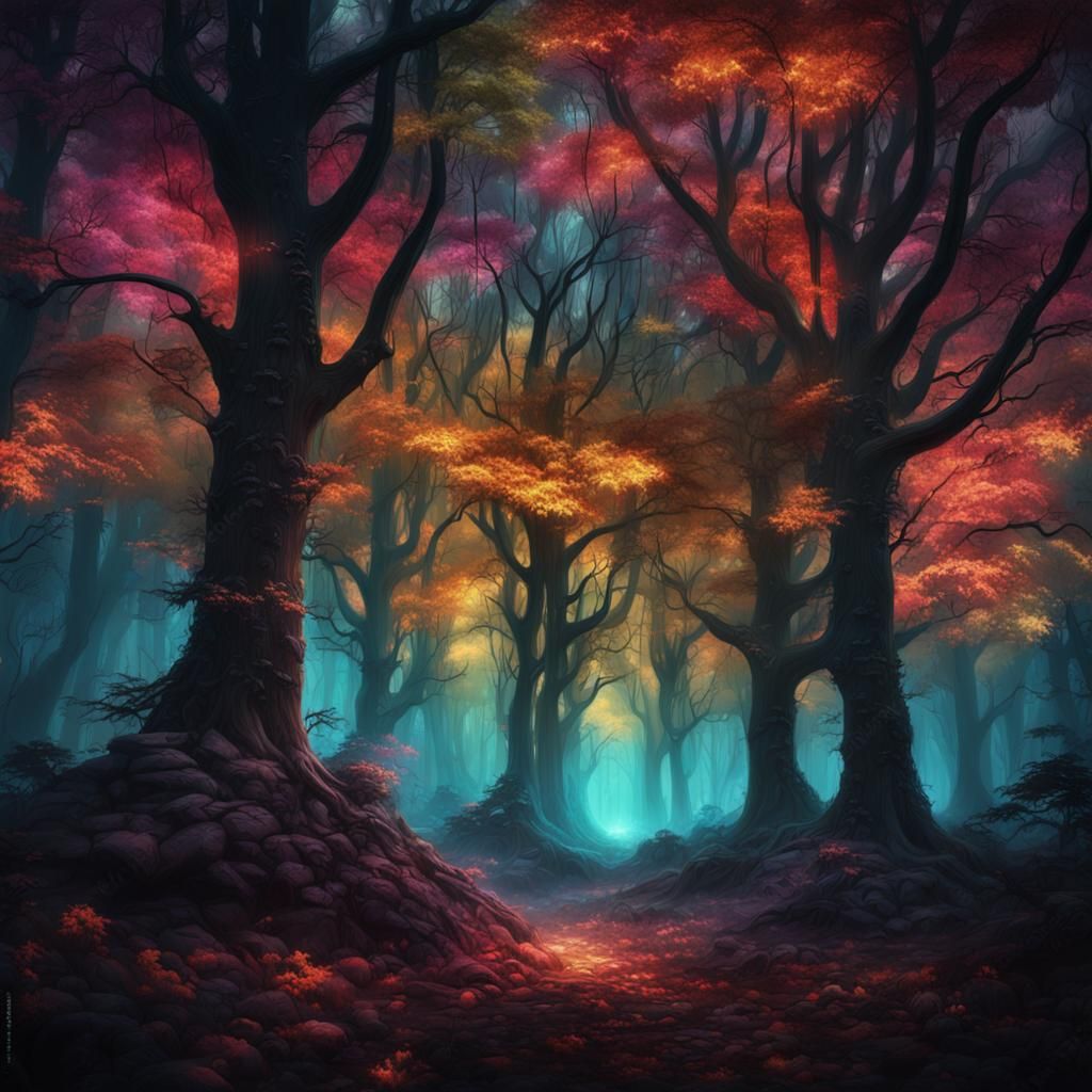 glow trees - AI Generated Artwork - NightCafe Creator