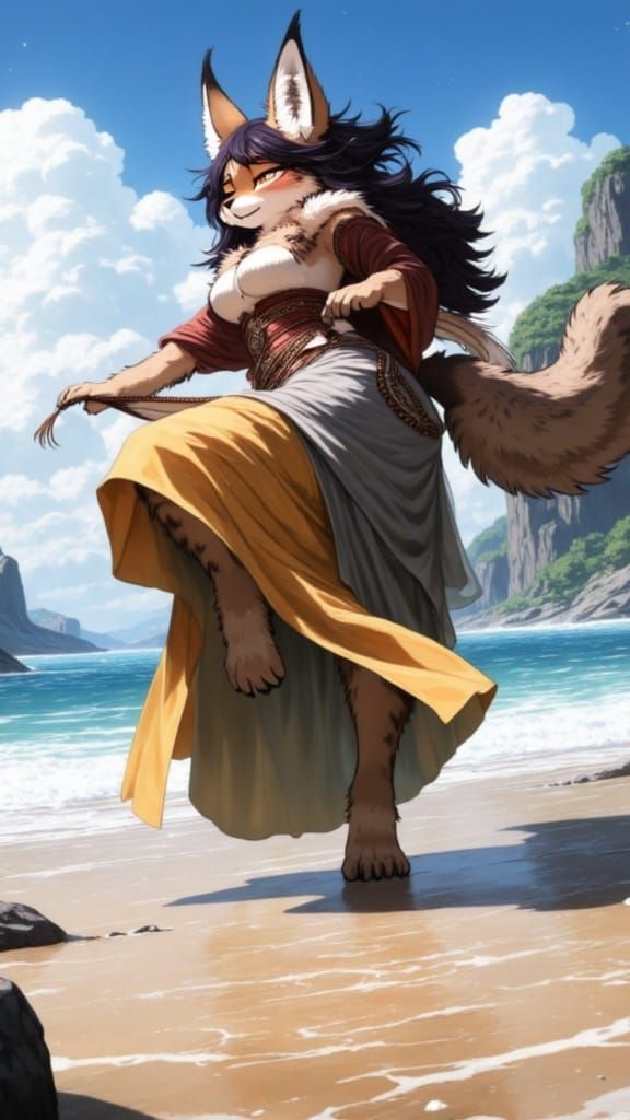 Beach Karate - Regal Furry Warrior Twirls on the Beach