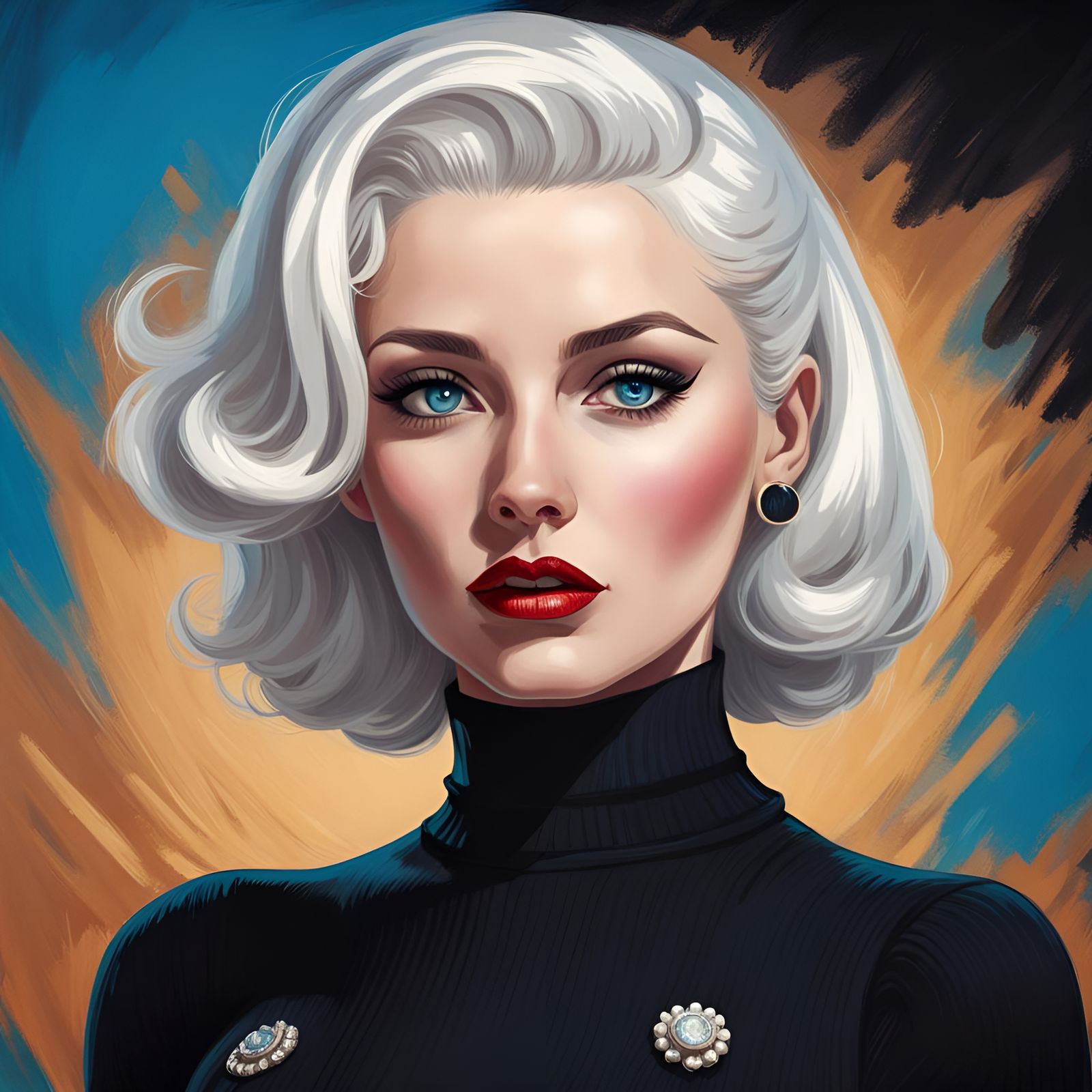Glamourous Young Pin Up Girl With White Hair And Vibrant Blue Eyes