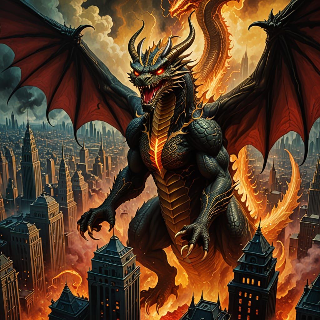 King Ghidorah the Kaiju - King Ghidorah Destroys City: Dark ...