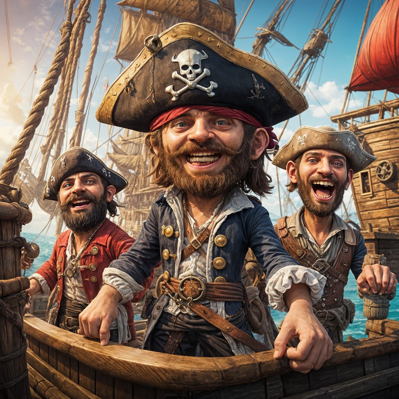 Comical Pirate Crew Prepares for Boarding, Hyperre... - AI Art