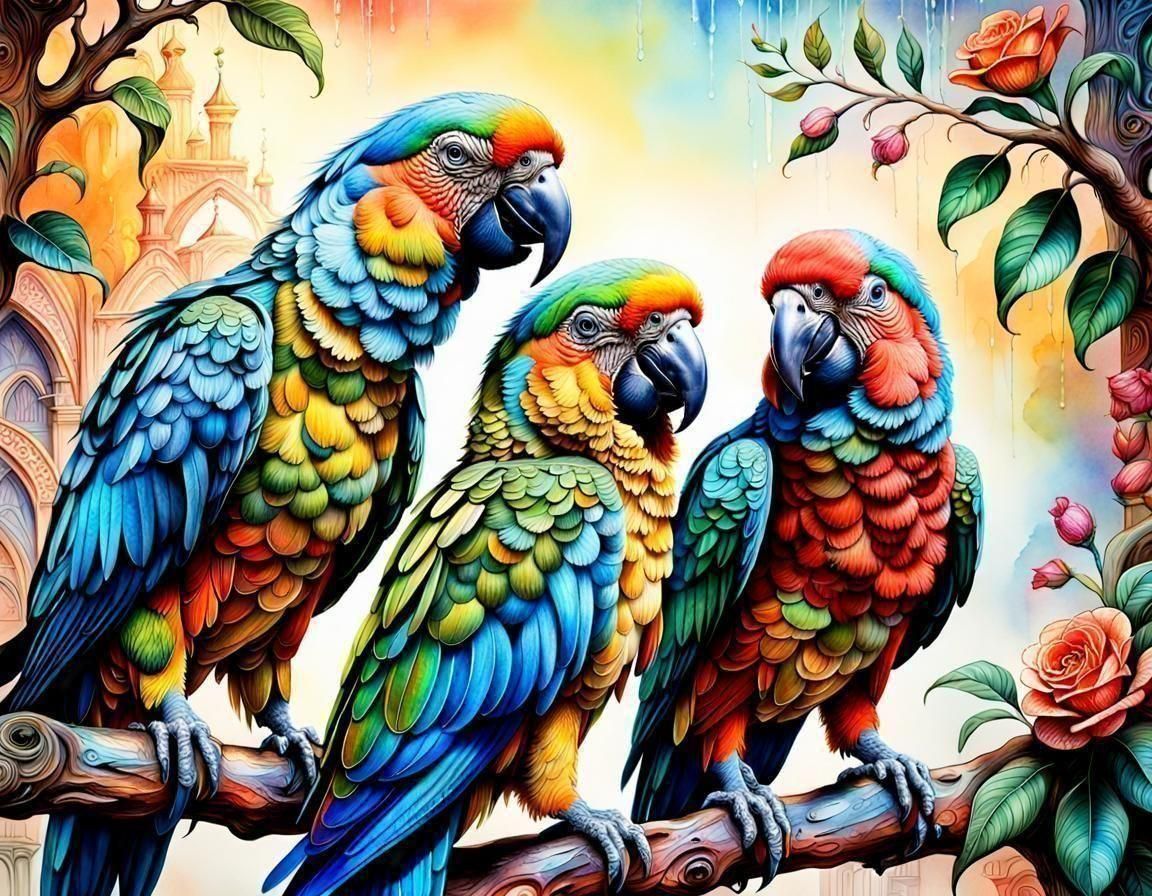 Parrots in every color - AI Generated Artwork - NightCafe Creator