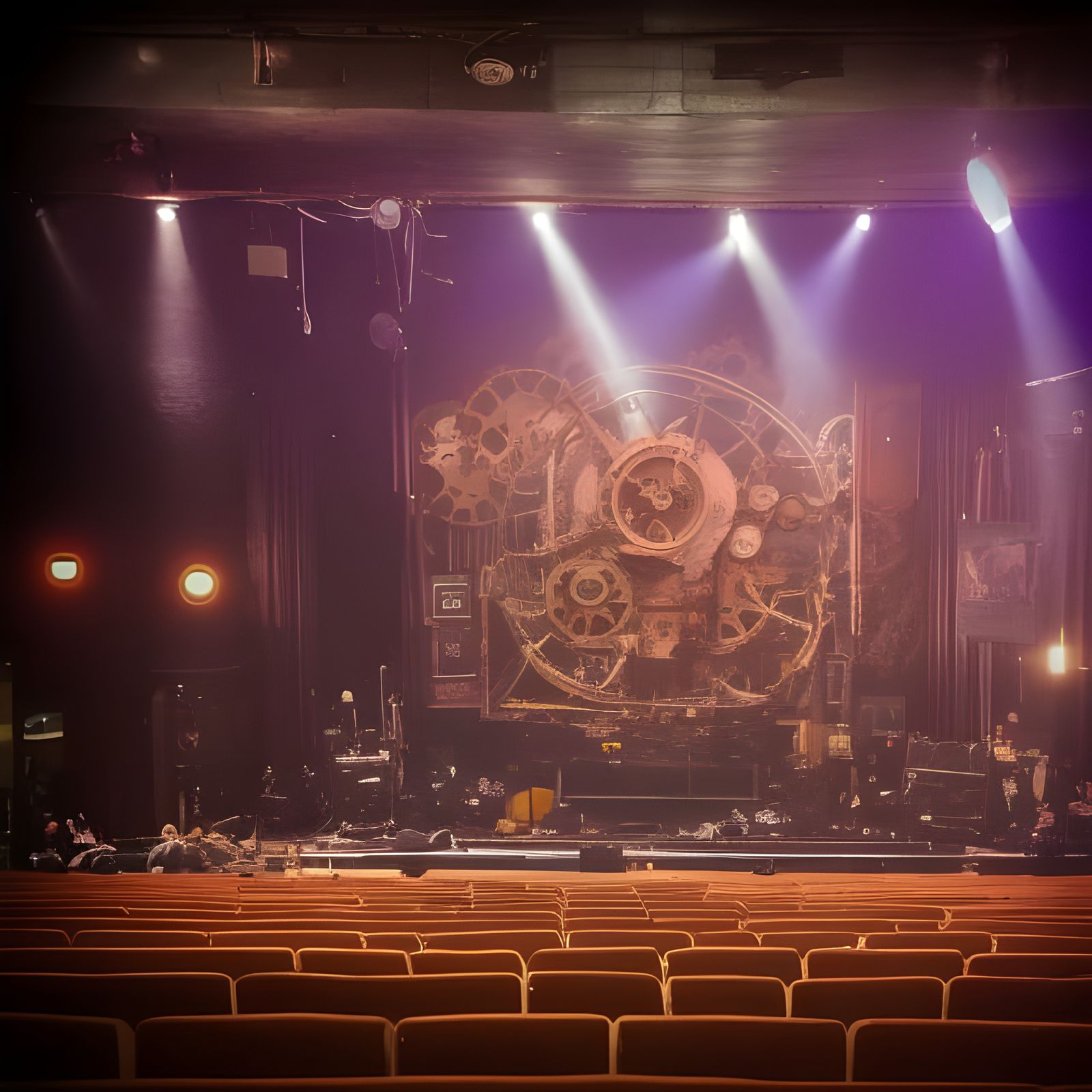 view of the stage at a rock and roll venue steampunk engine - AI ...