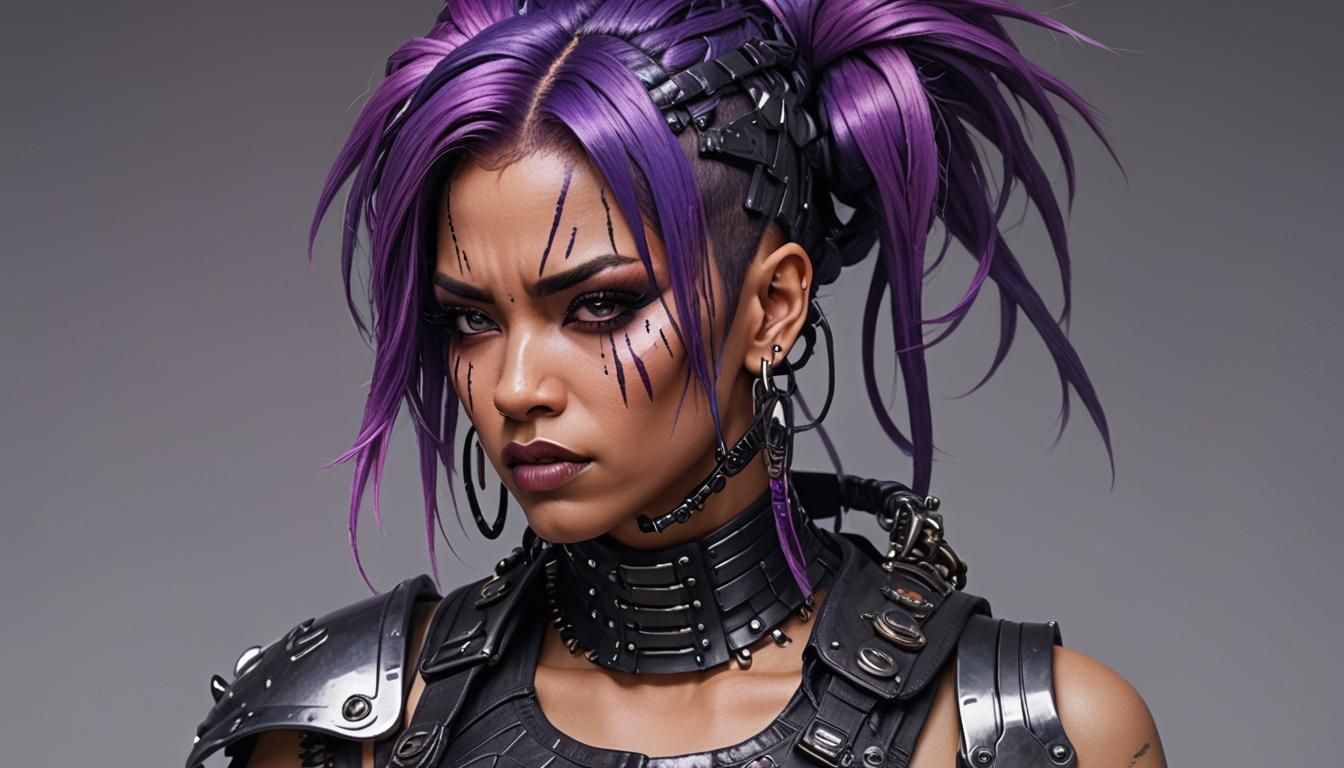 An image of a biopunk portrait cyborg gladiator woman with Hispanic ...