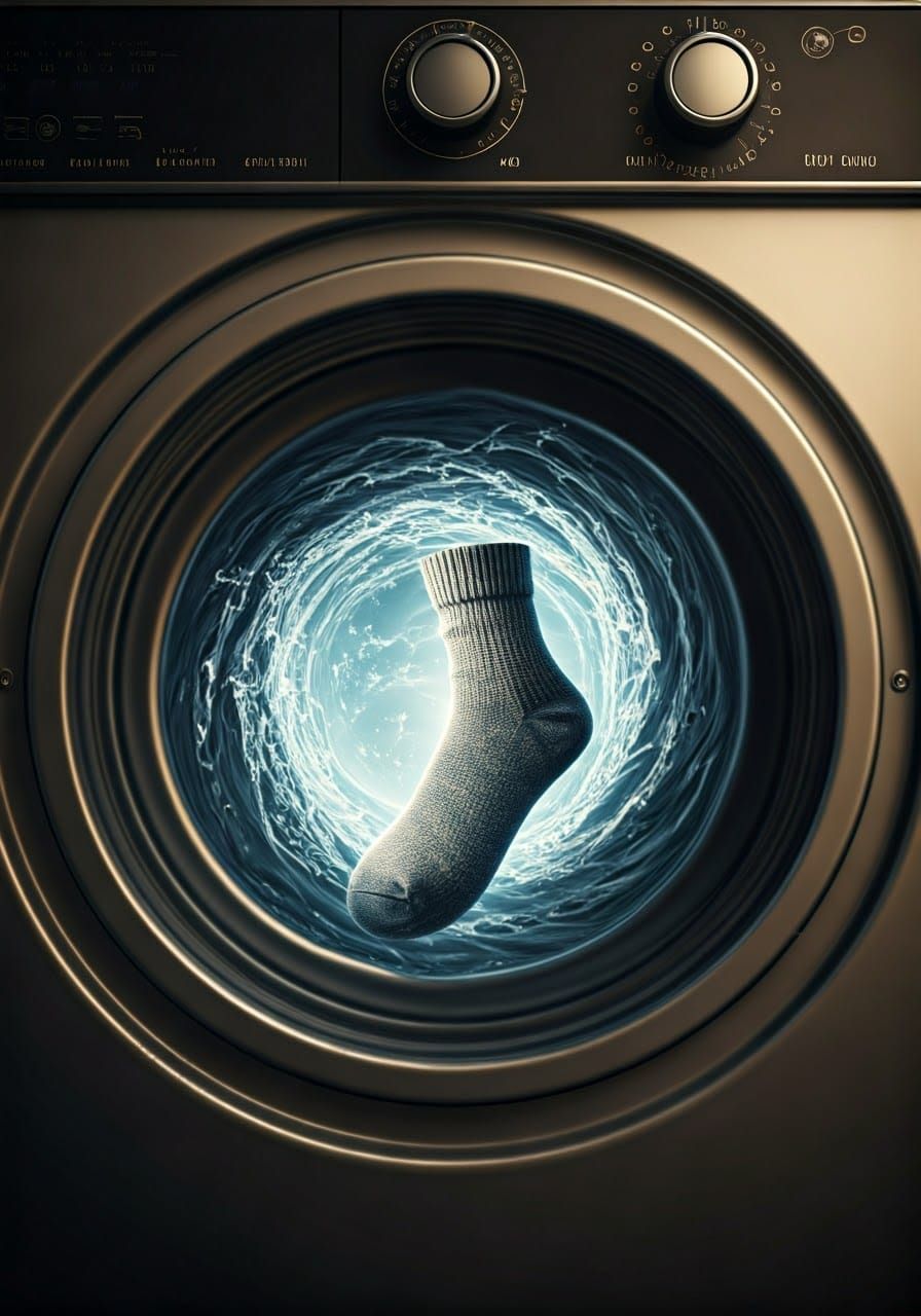 Sock Enters Mysterious Washing Machine Portal - AI Art