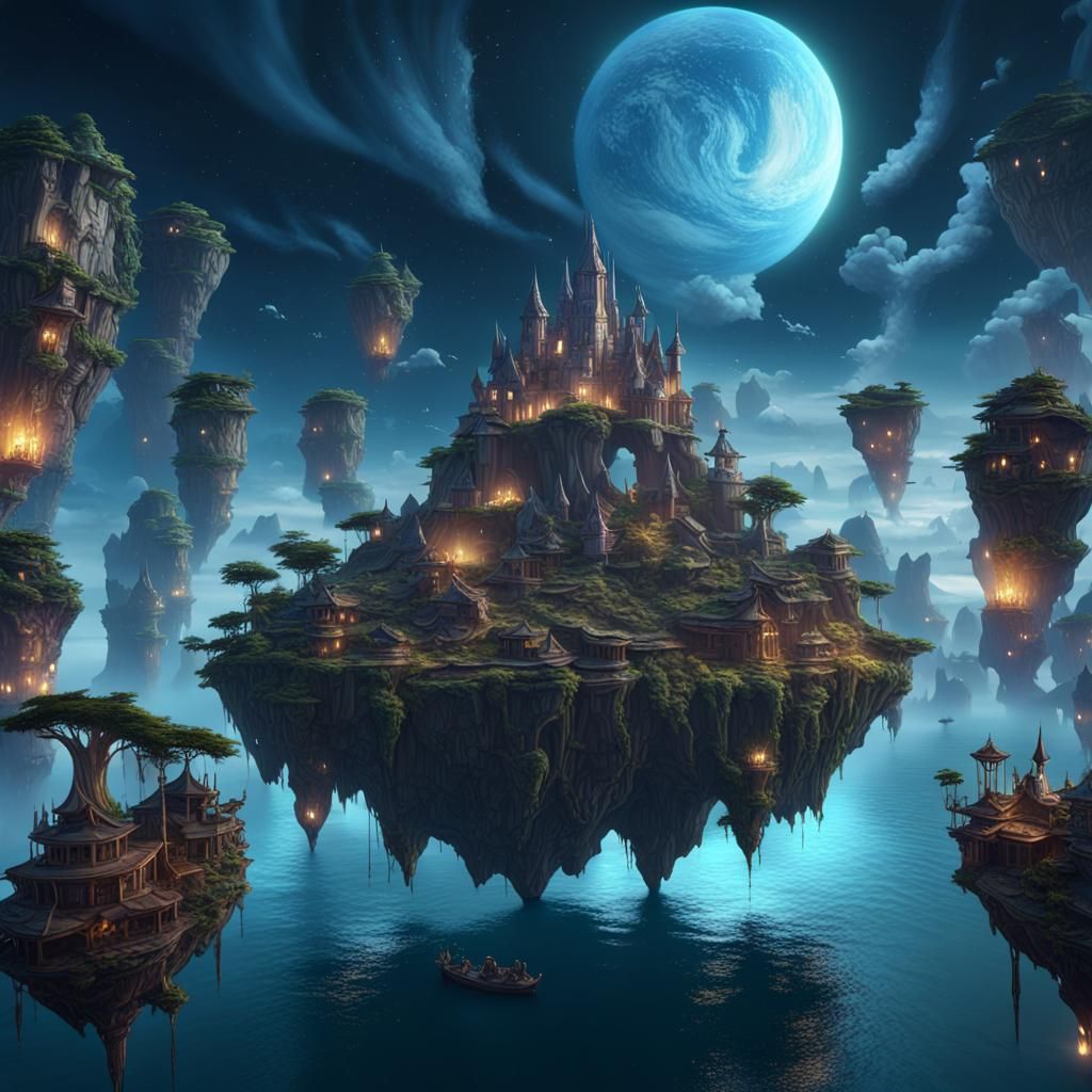 A thousand floating islands in the nightly sky - AI Generated Artwork - NightCafe Creator
